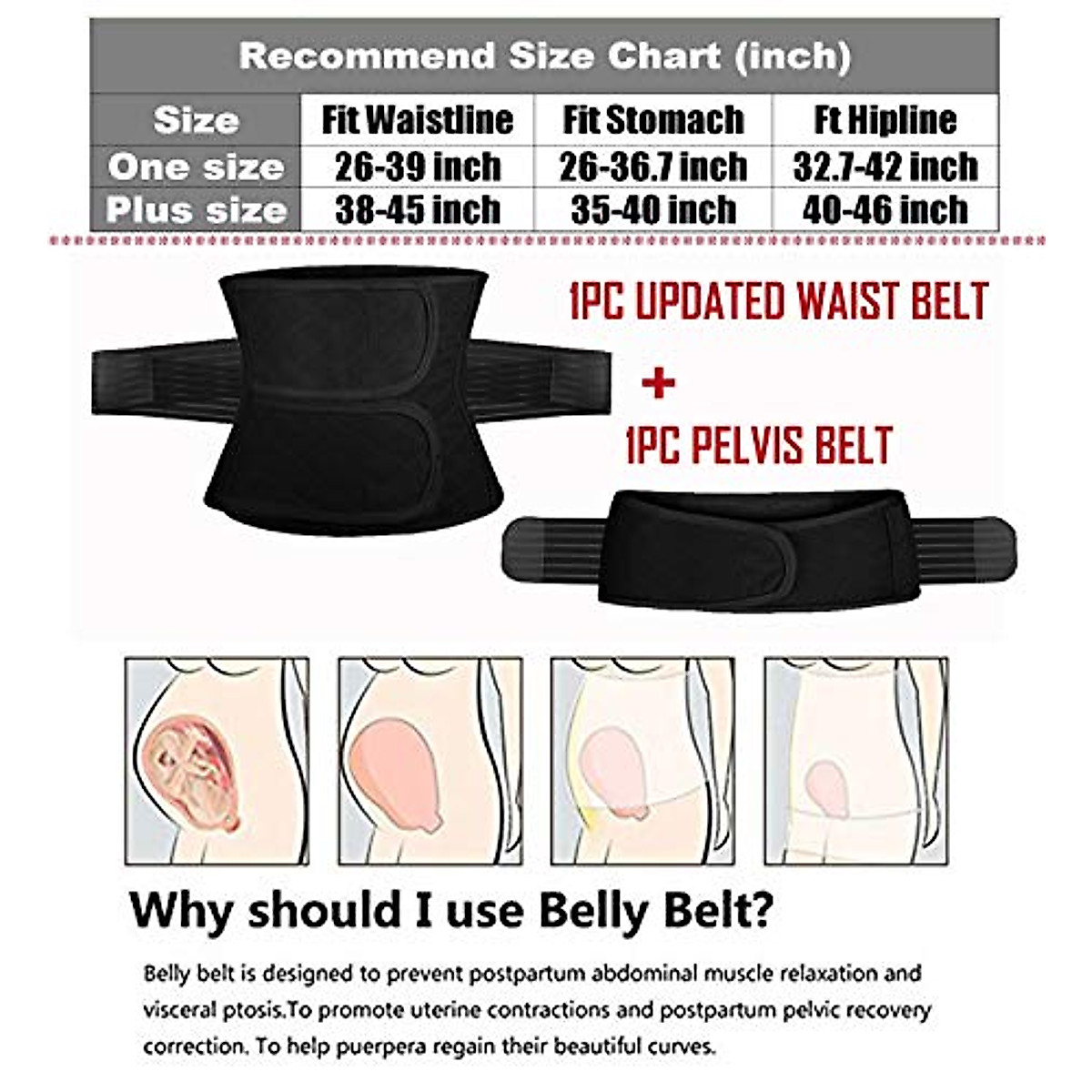 ChongErfei 2 in 1 Postpartum Support Recovery Belly Wrap Waist/Pelvis Belt Body Shaper Postnatal Shapewear,One Size Black