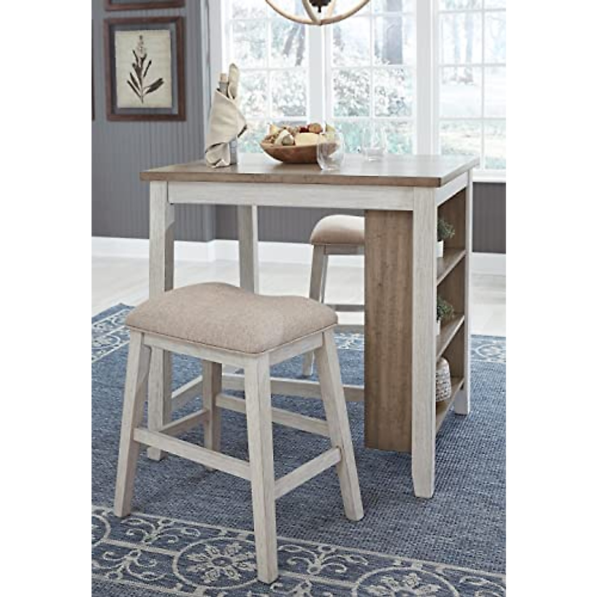 Signature Design by Ashley Skempton 3 Piece Counter Height Dining Set, Includes Table and 2 Barstools, Whitewash