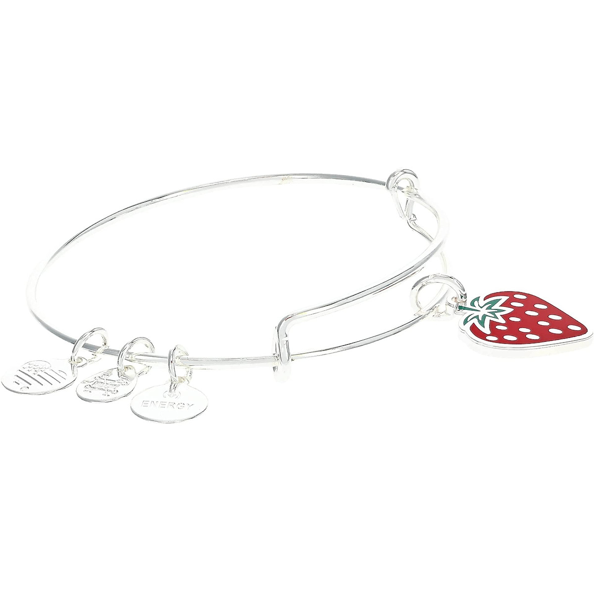 Alex and Ani Expandable Bangle for Women, Zest for Life Strawberry Charm, Shiny Silver Finish, 2 to 3.5 in, One Size, A21EBSTRWSS
