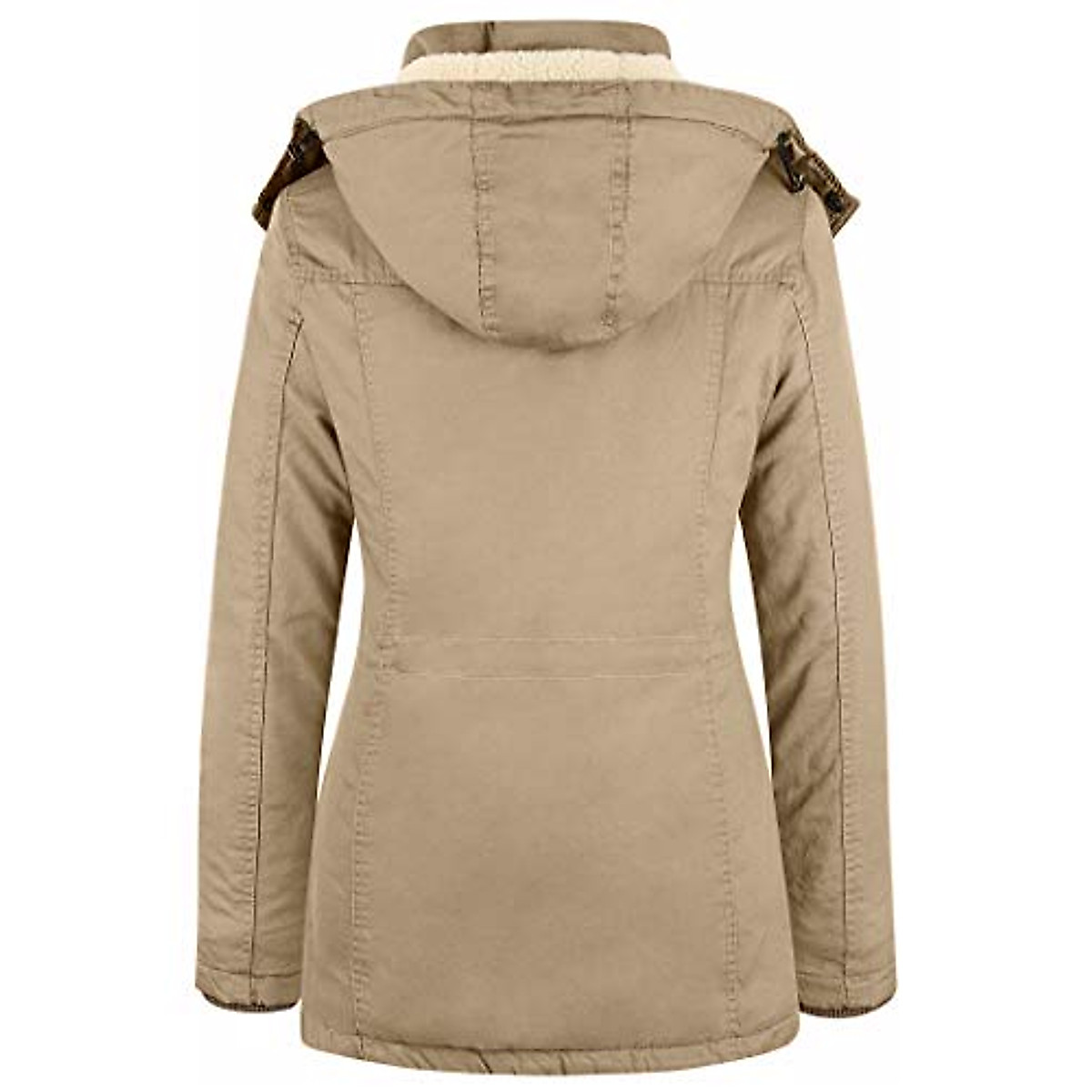 WenVen Women's Warm Heavy Quilted Winter Sherpa Coat with Hood (Khaki-2, XL)