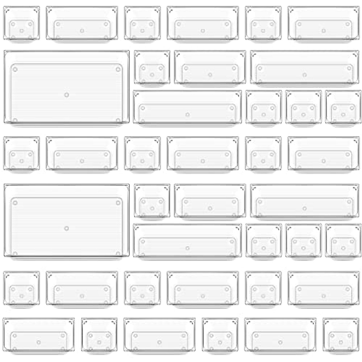50 Pieces Clear Plastic Drawer Organizers Set 4 Sizes Vanity Drawer Organizer Trays Plastic Storage Bins for Makeup Clear Trays for Organizing Desk Bathroom Kitchen Office Jewelries Gadgets Stationery