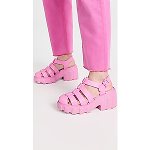 Melissa Megan Platform Jelly Heels for Women - The Iconic Original 90’s Jelly Shoe, Fisherman's Sandal with Chunky, Platform Lug-Sole Heel and Adjustable Strap and Side Buckle, Pink, 5