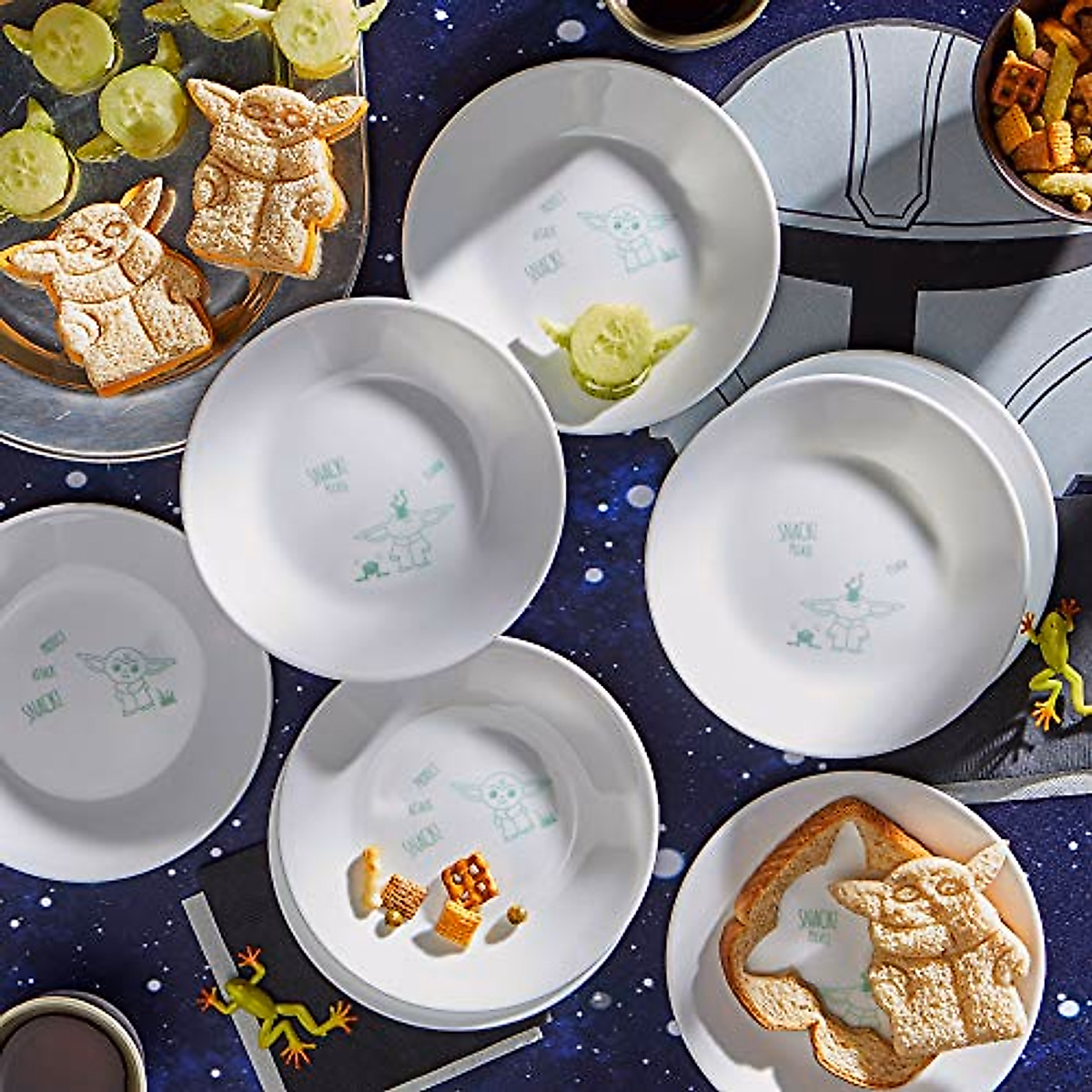 Corelle Vitrelle 8-Piece Appetizer Plates Set, Triple Layer Glass and Chip Resistant, 6-3/4-Inch Lightweight Round Plates, Disney Star Wars-The Child