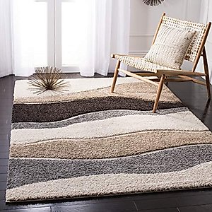 SAFAVIEH Florida Shag Collection 4' x 6' Ivory/Grey SG475 Abstract Non-Shedding Living Room Bedroom Dining Room Entryway Plush 1.2-inch Thick Area Rug