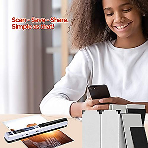 MUNBYN Portable Scanner, Photo Scanner for A4 Documents Pictures Pages Texts in 900 Dpi, Flat Scanning, Include 16G SD Card, No Driver