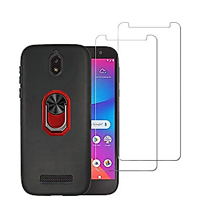 DAMONDY for BLU View 2 Case 2 Pack Screen Protector Tempered Glass, BLU View 2 Case,Full Body Shock Protective Kickstand 360 Ring Holder Defender Back Phone Cover Case for BLU View 2 B130DL -Red