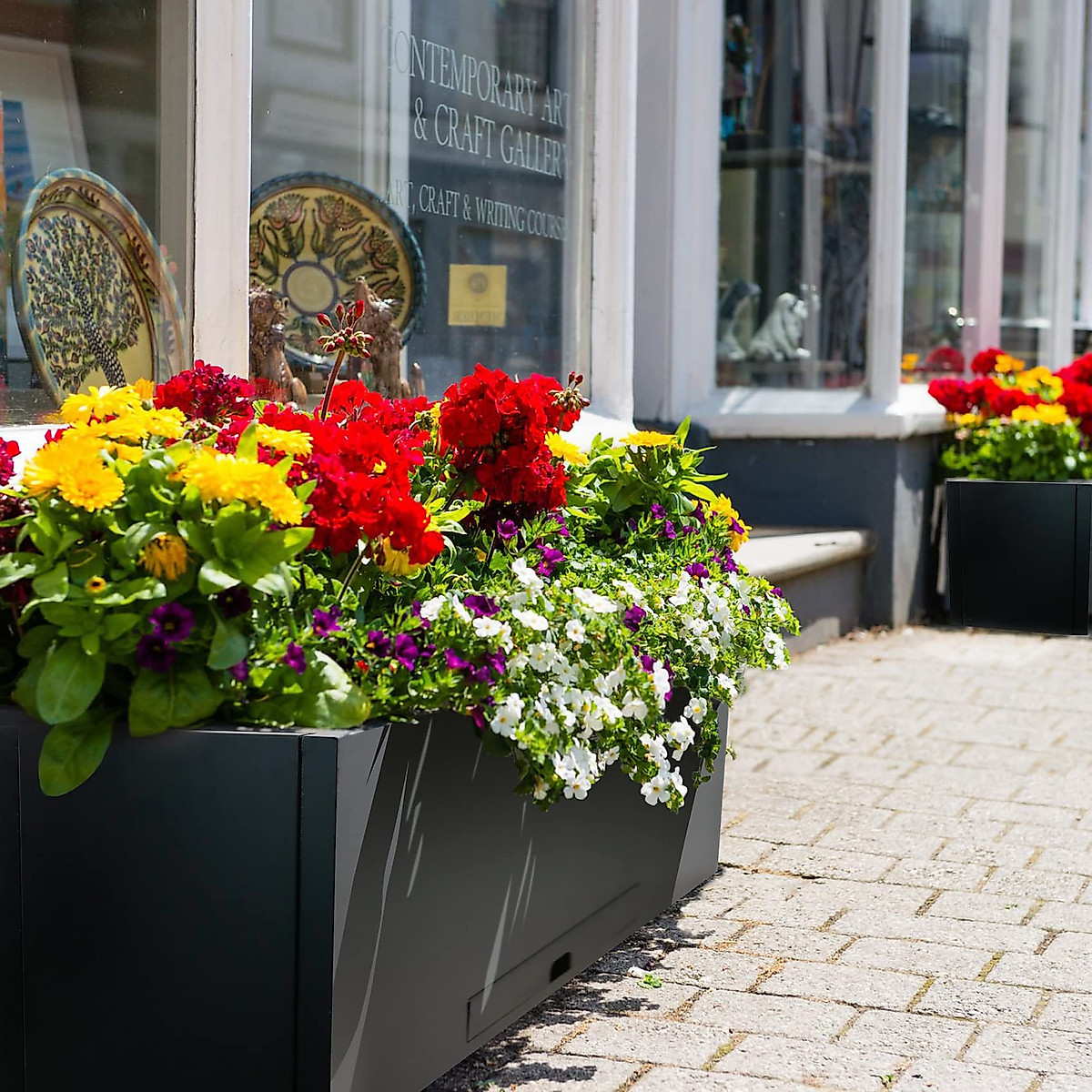 KOL Galvanized Steel Rectangular Planter Box, (16''H.x12''W.x36''L) Large Planters for Indoor Outdoor Plants,Black Powder Coated Metal Planter, Heavy Duty Modern Flower Pot, Commercial & Residential