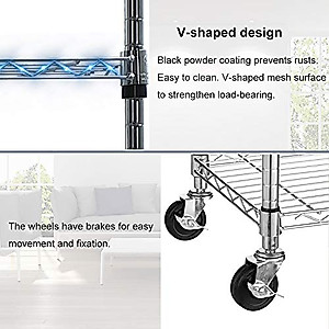 HGS Storage Shelves 6 Tier Wire Shelving Unit with Wheels Heavy Duty Metal Shelf Garage Rack Adjustable Steel Wire Shelf Utility Storage Rack with Casters, NSF-Certified (48 x 18 x 82 inches, Black)