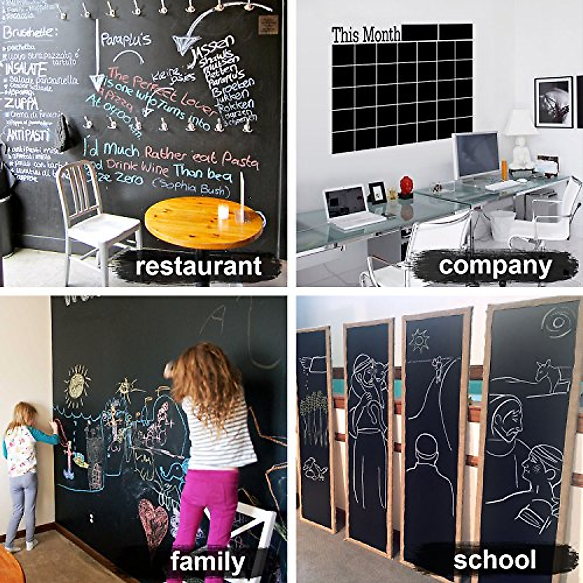 UnityStar Chalk Paper, 17.7" X 78.7" Adhesive Chalkboard Contact Paper Removable Wall Decal Stickers with 1 Liquid Chalk Marker & 5 Colors Chalks for Home Office School Blackboard Restaurant Menu