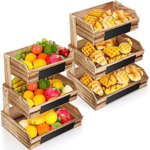 2 Pcs 3 Tier Fruit Basket for Kitchen Wooden Fruit Bowl Fruit Stand for Kitchen Countertop Heavy Duty Fruit and Vegetable Storage Holder for Fruit, Vegetables, Bread, Produce Home Storage and Display