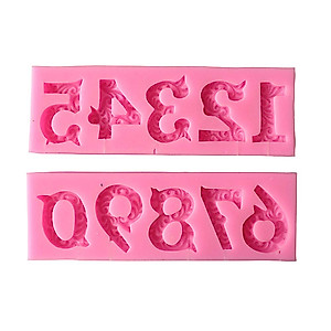 OBTANIM Silicone Number 0-9 3D Embossed Fondant Chocolate Mold with Stick Hole for Birthday Cake Decorating DIY Baking