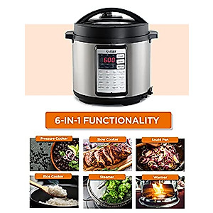 Commercial Chef Electric Pressure Cooker 6.3 Quarts, 24-Hour Preset Timer, Stainless Steel Interior with Safety Features