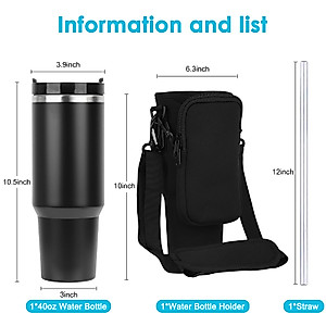 E-Senior 40 oz Tumbler with Handle and Carrier Bag, Stainless Steel Cup Reusable Insulated Coffee Mug,Keep Hot/Cold,Travel Water Bottle with holder For Travel Home, Office (Black)