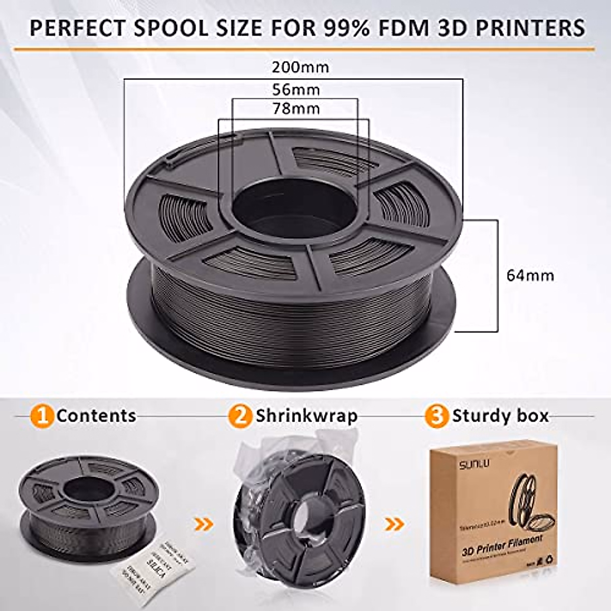 SUNLU ABS 3D Printer Filament, 1.75 ABS Filament Dimensional Accuracy +/- 0.02 mm, 1 kg Spool (Black+White)