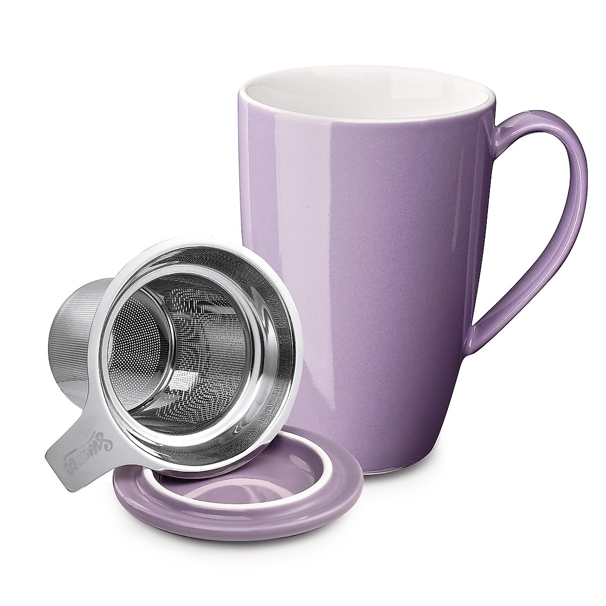 Sweese 15 OZ Porcelain Tea Mug with Infuser and Lid, Loose Leaf Tea Cup, Gifts for Tea Lover, Purple