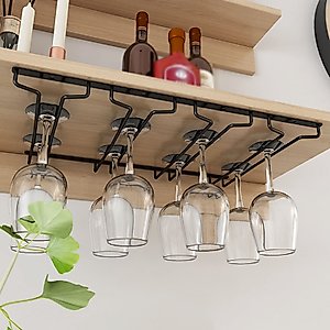 Under Cabinet 2/3/4 Row Wine Glass Holder, Stemware Holder Stand, Hanging Champagne Goblets Holders, Wine Glass Drying Rack, Wine Cup Display Stand, Holds Up To 12 Glasses (Size : 4Row)