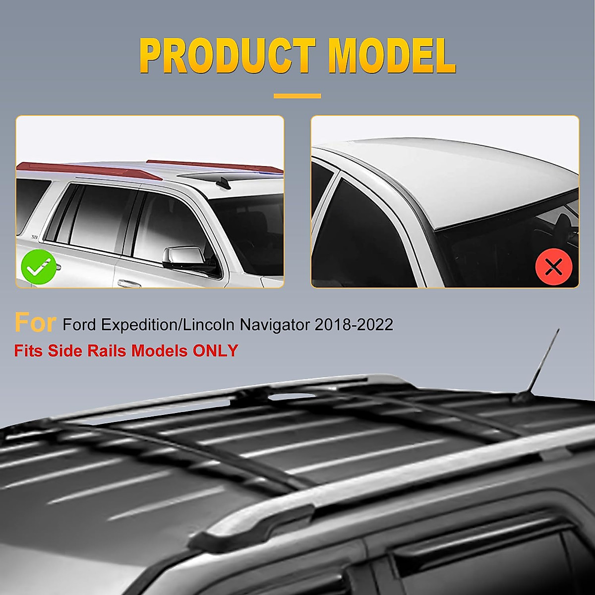 OCPTY Roof Rack Cross Bars Fit for Ford Expedition 2018 2019 2020 2021 2022,for Lincoln Navigator 2018 2019 2020 2021 2022 Cargo Bars for Cargo Carrier Bag Luggage Kayak,Fits Side Rails Models ONLY