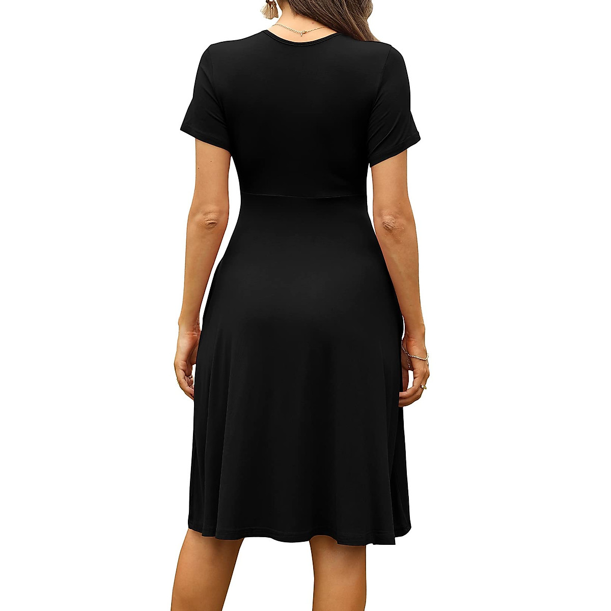 WEACZZY Summer Dress for Women Casual Short Sleeve Black Dresses Wrap V-Neck Party Dress with Pockets,Black,XL