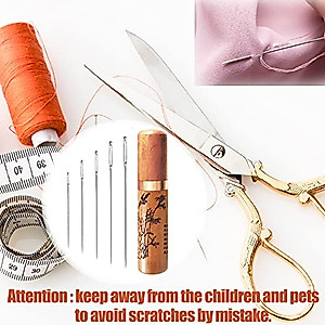 Large Eye Sewing Needles, Embroidery Needles, Stainless Steel, 25 Pieces Sharp Needles with Wooden Needle Case Carving Pattern