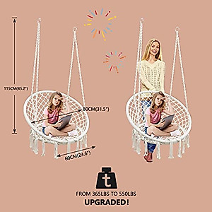 SURPCOS Hammock Chair Macrame Swing, Upgraded Max 550 Lbs Hanging 100% Cotton Rope Swing Chair with Stainless Steel Hardware Kits, Macrame Swing for Indoor and Outdoor Use (Beige)