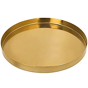 MyGift Brushed Brass Metal Decorative Tray, 11 inch Round Serving Tray - Handcrafted in India