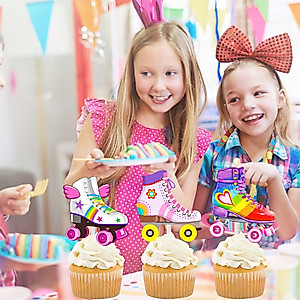 36pcs Roller Skate Cupcake Toppers Roller Skate Birthday Party Decorations 80s 90s Retro Hip Hop Roller Skating Theme Decor Supplies for Children Boy Girl Happy Birthday Party Decor Supplies