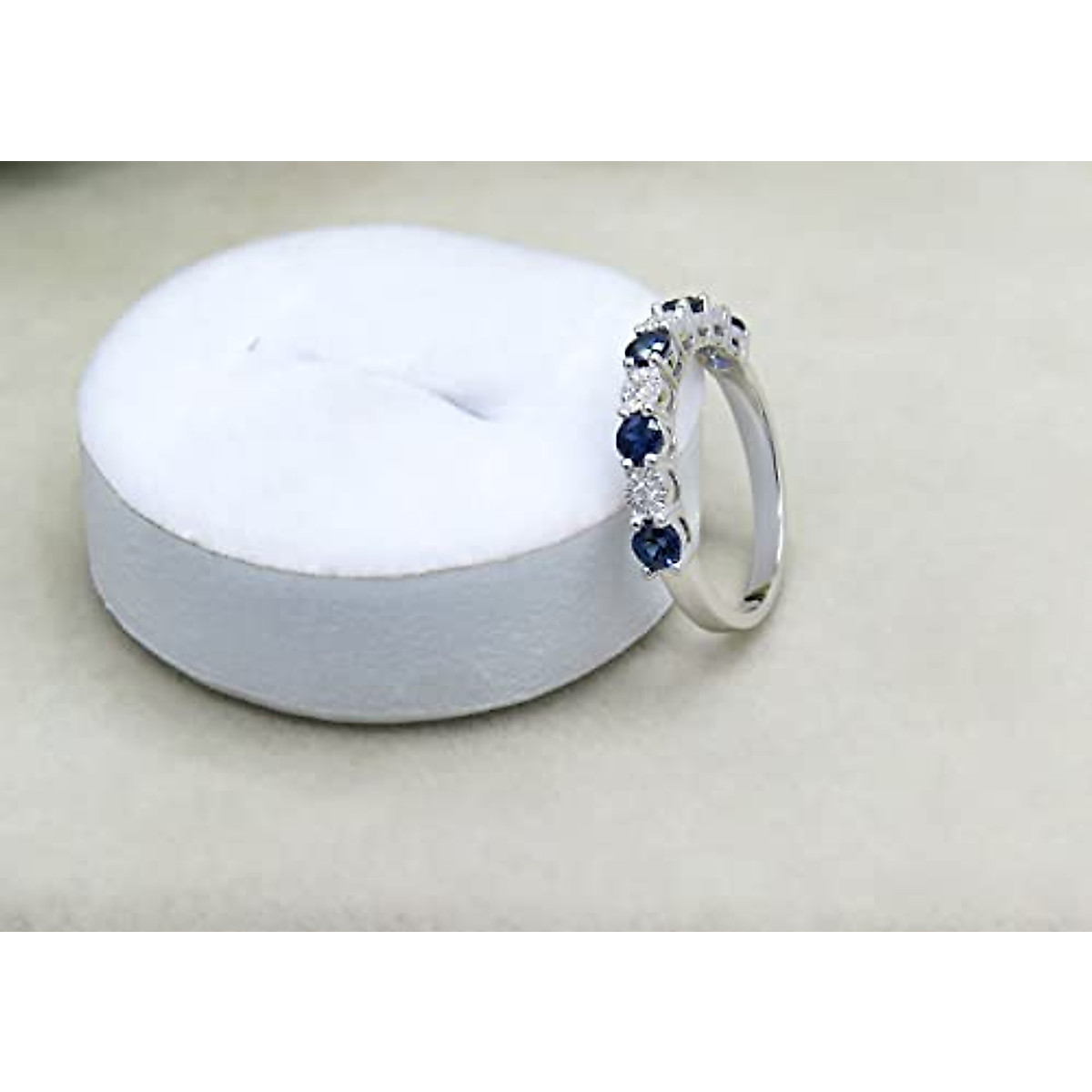 Dazzlingrock Collection 14K Round Blue Sapphire & White Diamond Bridal Wedding Band Anniversary Ring, White Gold, Size 6