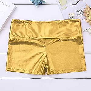 QinCiao Kids Teens Girls Shiny Metallic Ballet Active Dance Shorts Gymnastics Fitness Shorts Bottoms Hot Pants Gold 6
