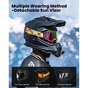 ILM Dual Sport Adventure Motorcycle Helmet with Pinlock Compatible Sun Visor Snowmobile ATV Dirt Bike Off Road Casco Model WS902 (Matte Black, L)