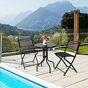 HAPPYGRILL 3 Pieces Bistro Set Round Coffee Table & Folding Chairs Set for Balcony Garden Backyard