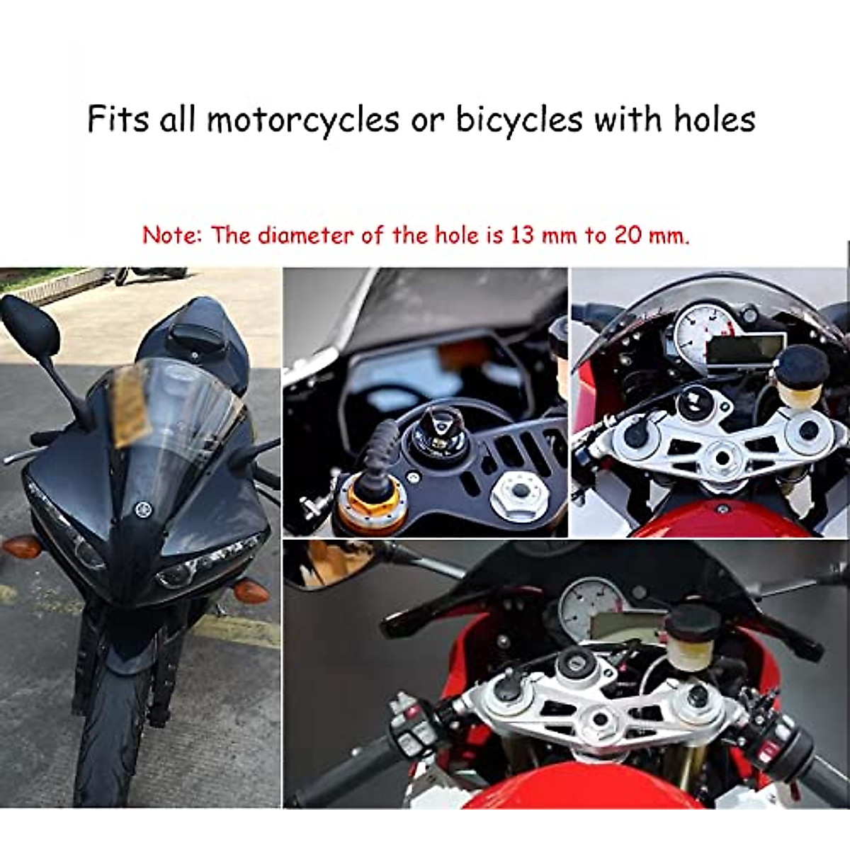 kucehiup Aluminum Alloy 1'' Ball Mount Base Insert for Motorcycle Fork Stem Hole 13mm to 20mm in Diameter, Compatible with R,A,M Mounts B Size Double Socket Arm