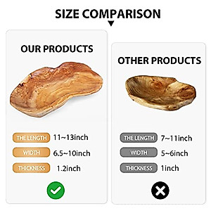 BTEOBFY Natural Wood Fruit Bowl 11-13 inch, Unique Handmade Wood Serving Platter, Wood Fruit Snack Dish for Sandwich Bread Serving, Appetizer Display, Vintage Ring Dish, Hand Carved Artworks