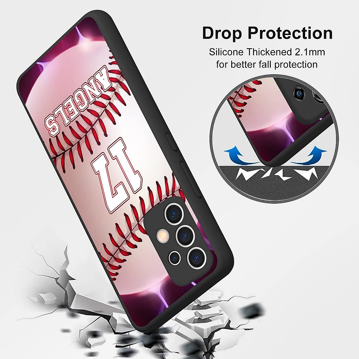 Design Your Own Baseball Phone Case Custom Name Number Yourself TPU Cover Case with Samsung Galaxy A15/A25/A14/A54/A53 5G/A03S/ A02S /A10E /A10/ A12/ A13/ A32/ A33/ A42/ A50 /A51/ A52/ A71 4G 5G