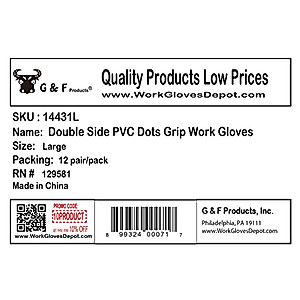 G & F Products unisex adult Pvc Dot work gloves, Grey, Large 12 Pairs US
