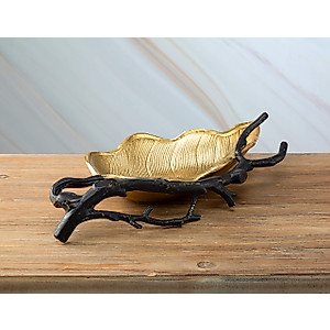 Gold Leaf Shape Candy Dish with Black Branch