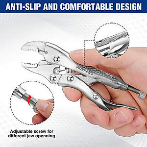 WORKPRO Locking Pliers, 4-inch Curved Jaw Vice Grips pliers, Chromium-Vanadium Steel Locking Pliers with Wire Cutter, Locking Adjustable Vise Grips for Clamping Twisting Welding