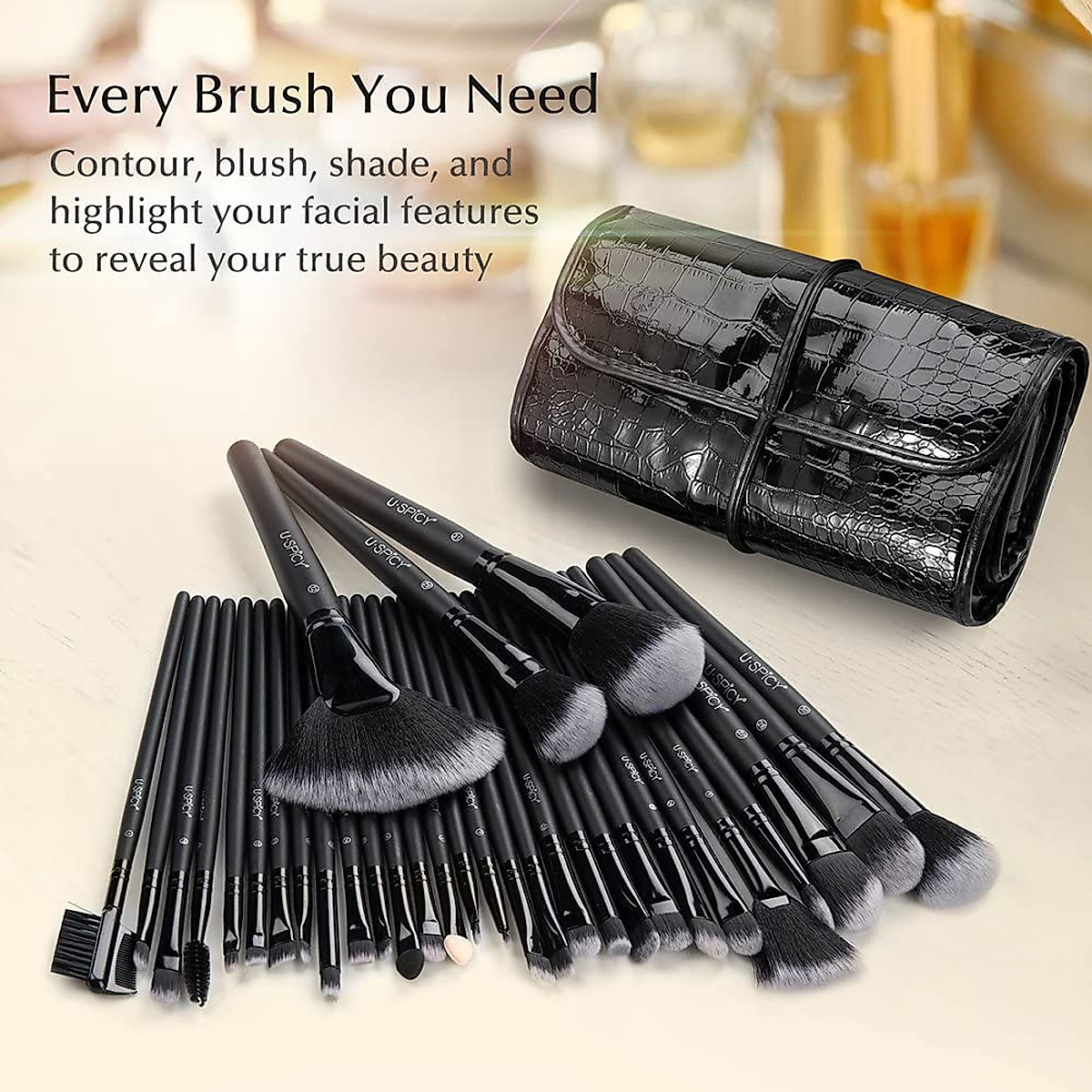 Makeup Brushes, 32 Pcs Premium Synthetic Professional Makeup Brushe Set Essential Cosmetics With Case, Face Eye Shadow Eyeliner Foundation Blush Lip Powder Liquid Cream Blending Brush-Black