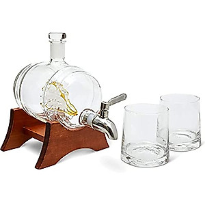 Decanter Ship Themed Whiskey Decanter, Personality Whisky Liquor Barrel, Glass Drink Dispenser, Customized Table Decoration, With Faucet (Color : Multi-colored, Size : 1000ml)