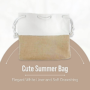 Large Jute Canvas Shoulder Beach Bag | Finely Woven Eco-friendly Canvas and Jute Tote | Cute Summer Pool Bag with an Elegant White Liner and Soft Drawstring | Offered by Hydrangea Island Trading Co