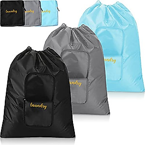 Shappy 3 Pieces Travel Laundry Bag Large Dirty Clothes Bags for Traveling Lightweight and Expandable Luggage Laundry Bag with Drawstring Closure and Zipper, Blue Gray Black, 20 x 21 Inch