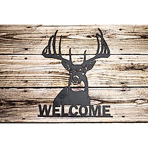 Welcome Whitetail Deer Buck Metal Wall Art Sign | Laser Cut | Black | Home Cabin Decor | Big Game Steel