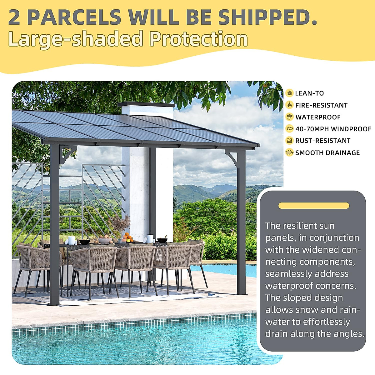 U-MAX 8' x 10' Outdoor Pergola Gazebo, Wall-Mounted Lean to Metal Awnings Gazebos on Clearance for Patio, Large Panel Roof Pergolas and Gazebo for Outdoor Use
