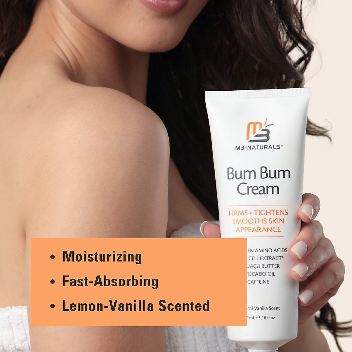 Bum Bum Cream with Lemon Vanilla Scent 2-in-1 Skin Care Cellulite Cream and Massage Lotion - Non-Greasy Skin Tightening Cream for Firm Butt, Belly & Thighs with Cupuaçu Collagen and Caffeine - 8 Fl Oz