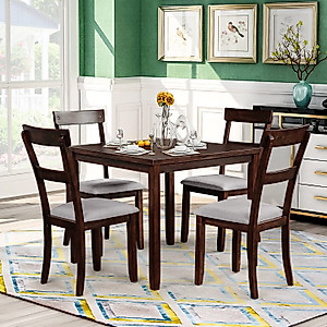 LAVHOME 5-Piece Set Industrial Wooden Kitchen Table and 4 Chairs for Dining Room (Espresso)