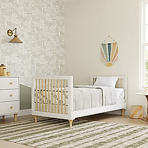Babyletto Lolly 4-in-1 Convertible Mini Crib and Twin Bed with Toddler Bed Conversion Kit in White and Natural, Greenguard Gold Certified