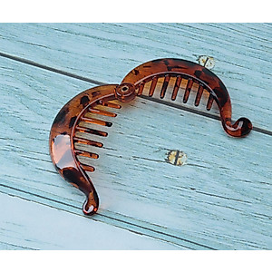 Sowaka 2 Pcs Small Banana Hair Clip Comb Fashion Locking Round Plastic Fishtail Hair Clip Grips Ponytail Holder for Women Girls Hair Styling Long Straight Curly Thick Hair (Flower)