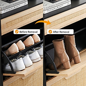 IDEALHOUSE Natural Rattan 2 Flip Door with 1 Drawer Shoe Cabinet Organizer Freestanding, Shoe Rack Storage Cabinet for Entryway with 3-Tier Adjustable Shelves for Slippers, Sneakers, Heels, Boots