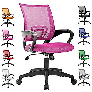 Hkeli Office Chair Mesh Ergonomic Task Chair Height Adjustable Mid Back Executive Chair Cheap Home Office Desk Chairs with Lumbar Support and Armrest (Pink)
