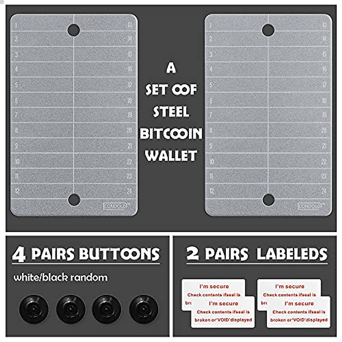 CONDOLD Steel Bitcoin Wallet Cryptocurrency Seed Storage Indestructible Cold Wallet Phrases Mnemonic Metal for Private Keys Supports up to 24 Words for Storing Bitcoin, Ethereum, ERC20 and More with