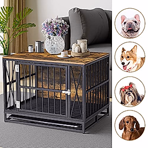 Furniture Style Dog Crate, 32" Wooden Dog Kennel with Tray and Lockable Door, Dog Cage End Table for Small & Medium Dogs, Rustic Dog Crate House Cage Indoor